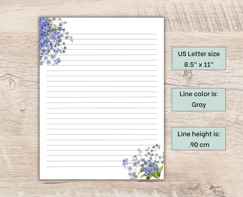 Forget Me Not Printable Stationery Floral Writing Paper - Decorative ...