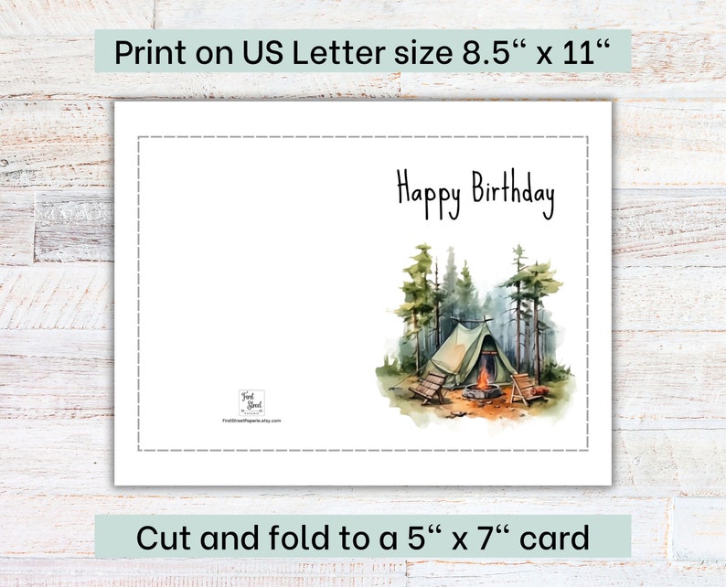 Printable Birthday Card Camping | Adventure Outdoors Card | Instant ...
