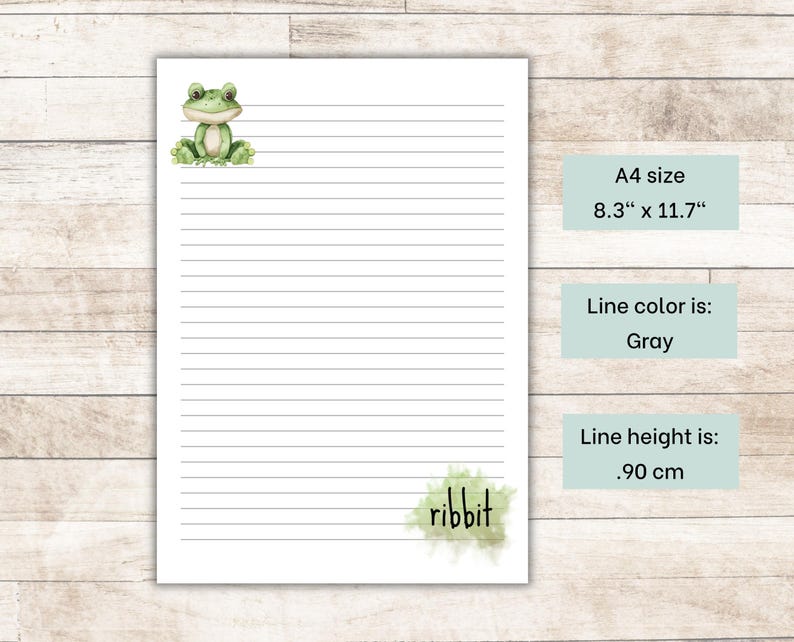 Frog Printable Stationery, Letter Writing Paper, US Letter, A4, Lined ...