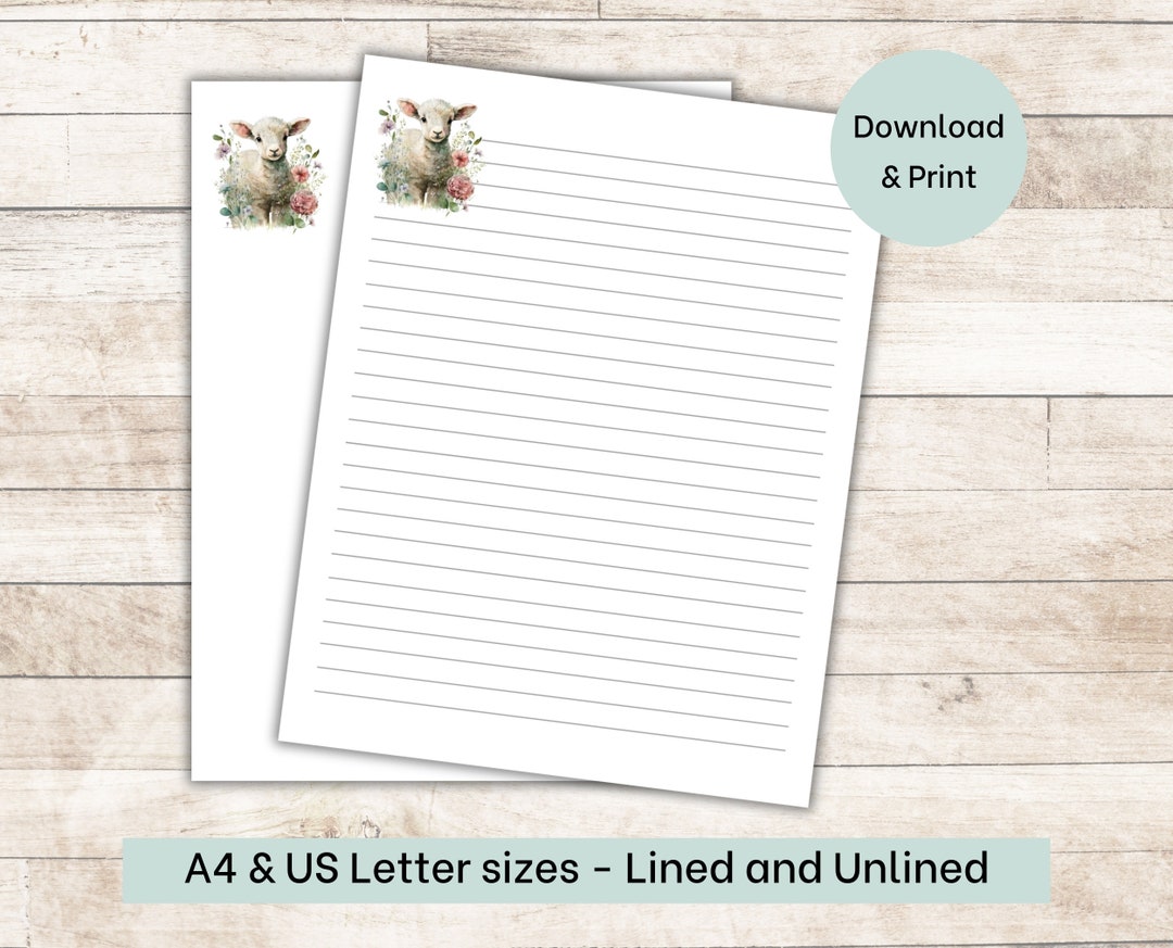 Sheep Printable Stationery Letter Writing Paper, US Letter 8.5x11 In ...