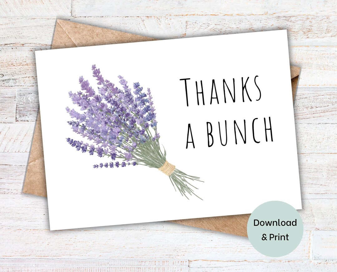 Thank You Card Printable | Instant Download | Thanks a Bunch | Lavender ...