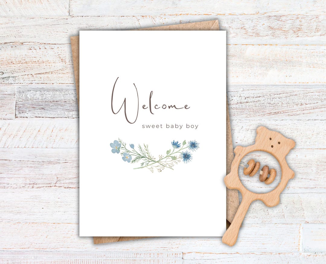 Baby Card Printable, Baby Shower Card, Welcome Sweet Baby Boy, Instant ...