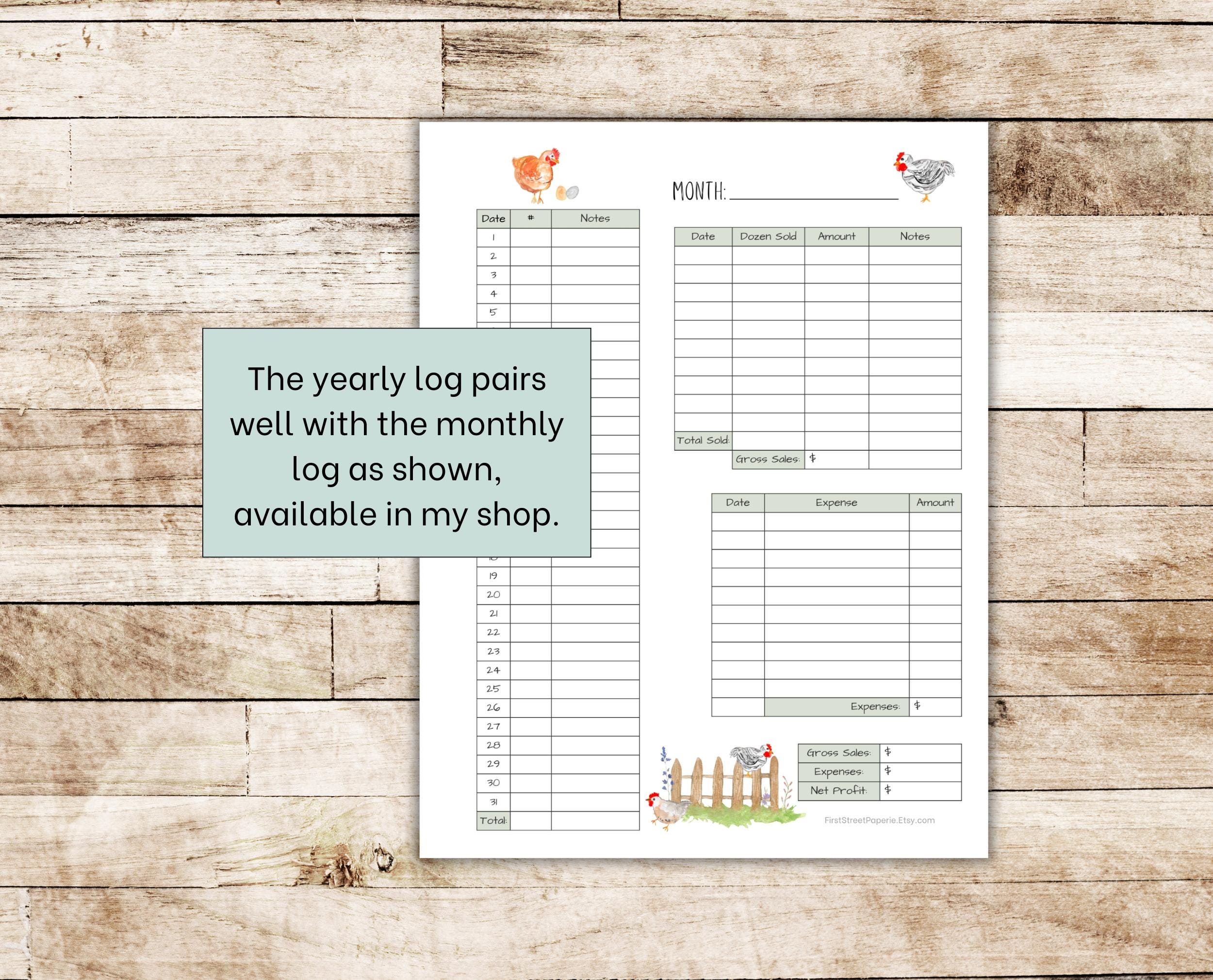 Chicken Egg Tracker | Printable Yearly & Monthly Egg Production Log ...