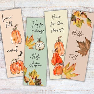 Fall Bookmarks Printable Gift for Book Lover, Autumn Watercolor Leaves ...
