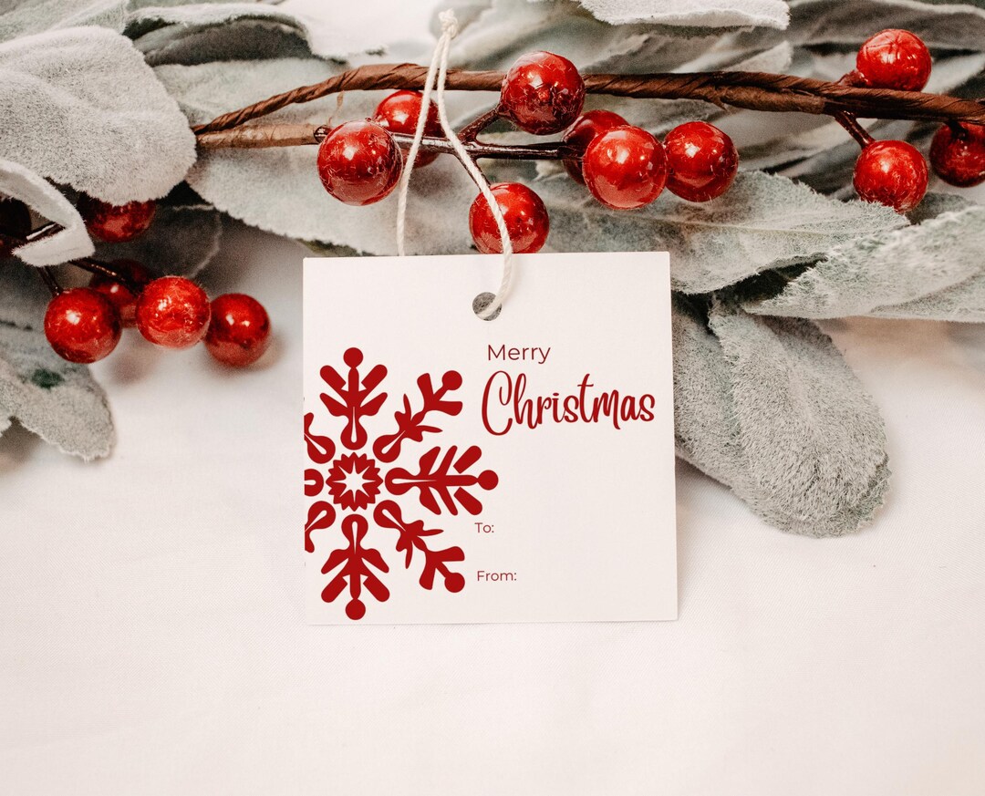 Printable Christmas Tag, Red Snowflake, Holiday Party Favor Tags, to ...