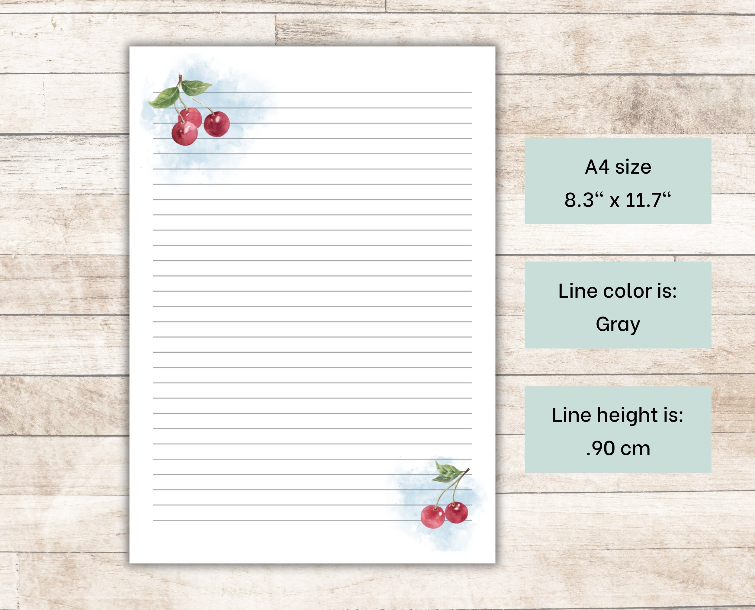 Cherry Printable Stationery, Letter Writing Paper, US Letter, A4 Paper ...