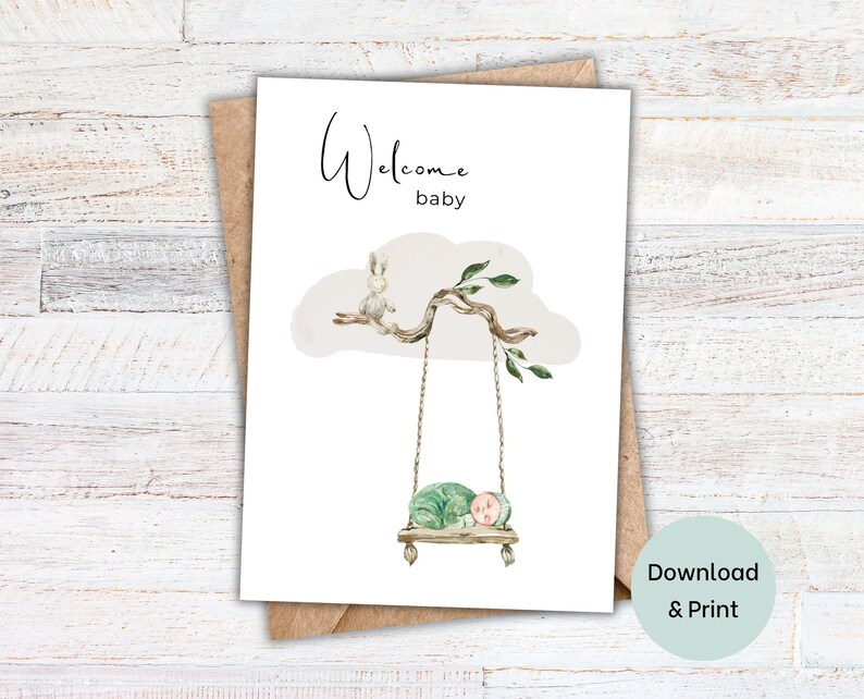 Baby Card Printable Baby Shower Card Welcome Baby Card Instant - Etsy
