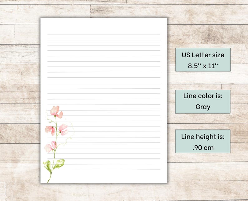 Sweet Pea Printable Stationery, Floral Writing Paper, Pink Watercolor ...
