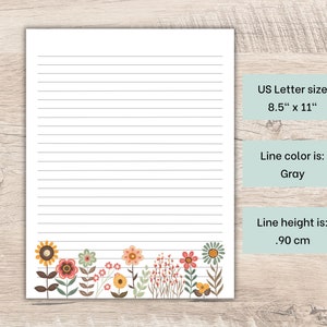 Floral Stationery Printable, Lined Paper With Flowers, 8.5x11 Writing ...