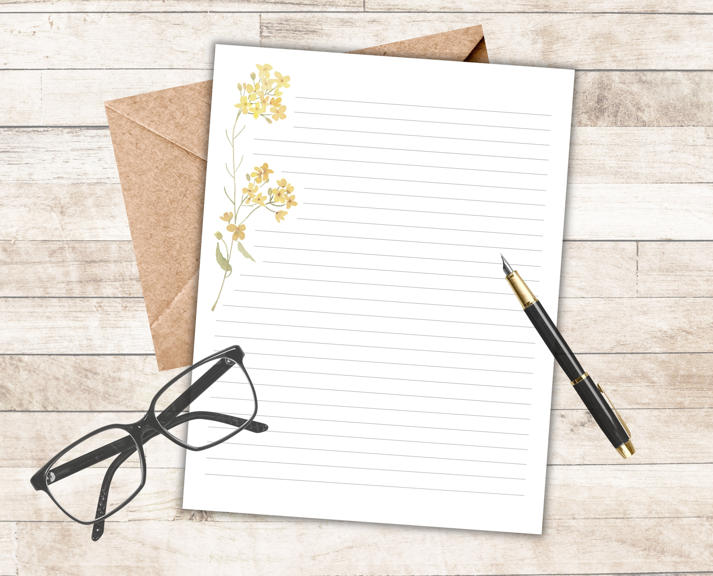 Printable Stationery, Yellow Floral Paper, A4, US Letter 8.5x11 In ...