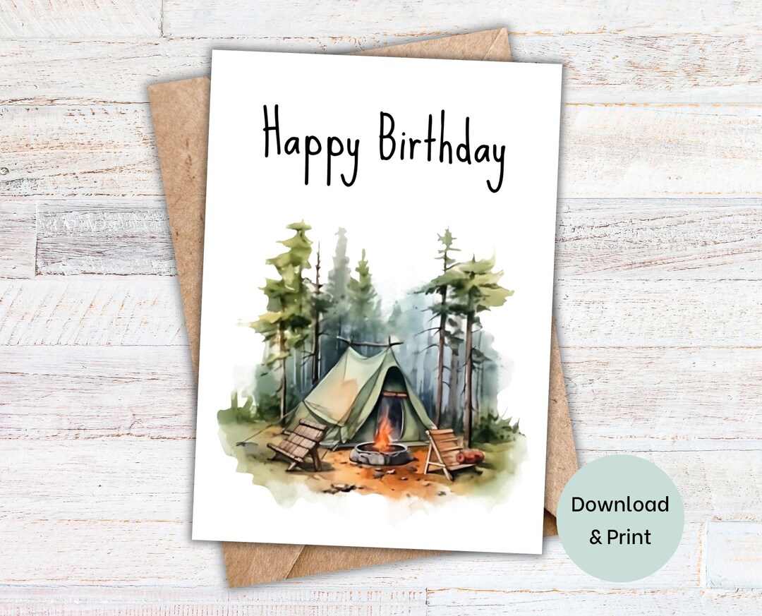 Printable Birthday Card Camping | Adventure Outdoors Card | Instant ...