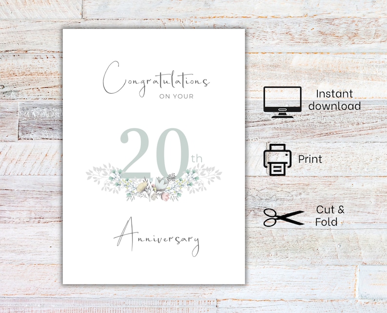 20th Anniversary Card Printable, Congratulations on Your Anniversary ...