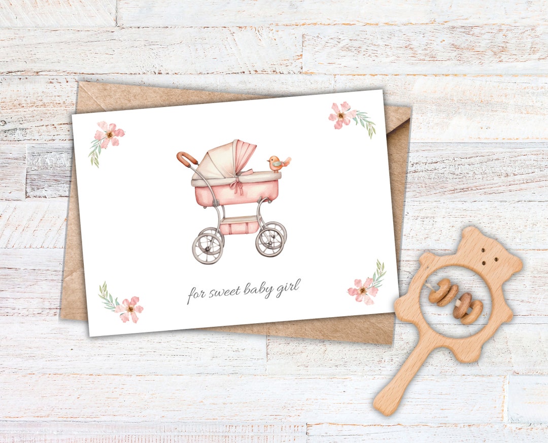 Printable Baby Card for Girl Baby Shower, Instant Download Greeting ...
