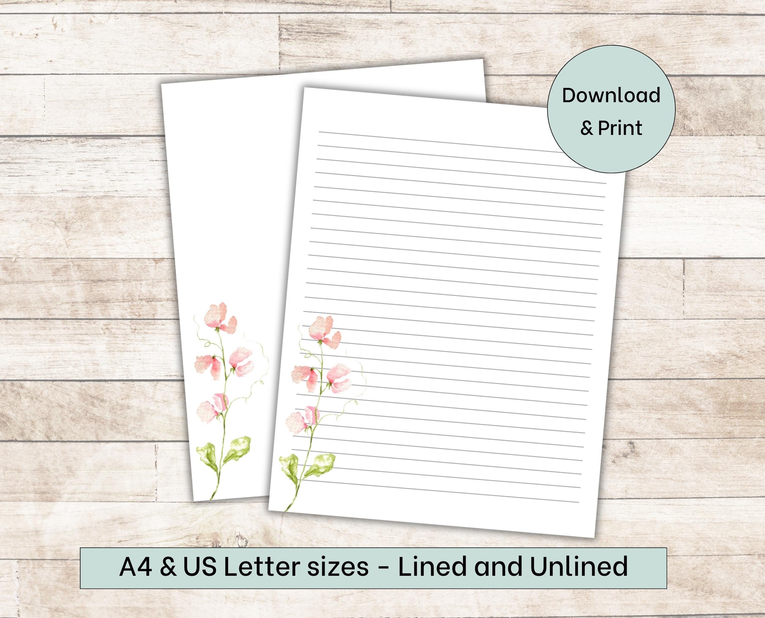 Sweet Pea Printable Stationery, Floral Writing Paper, Pink Watercolor ...
