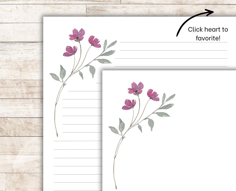 Printable Stationery, Purple Wildflowers Floral, A4, US Letter 8.5x11 ...