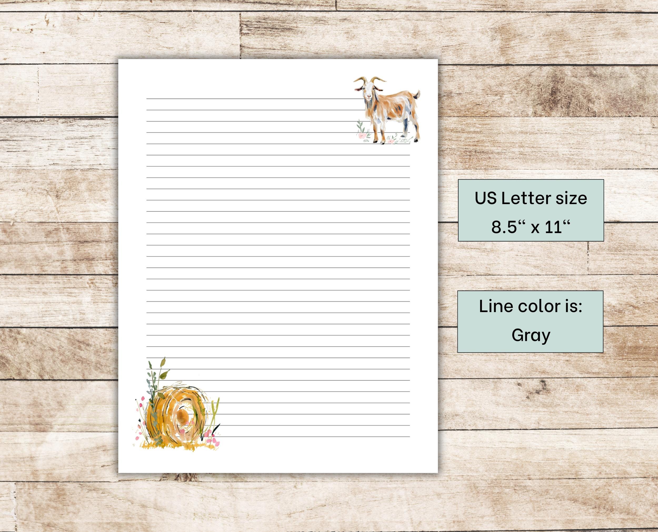 Printable Stationery, Goat Writing Paper Lined and Unlined, A4 & US ...