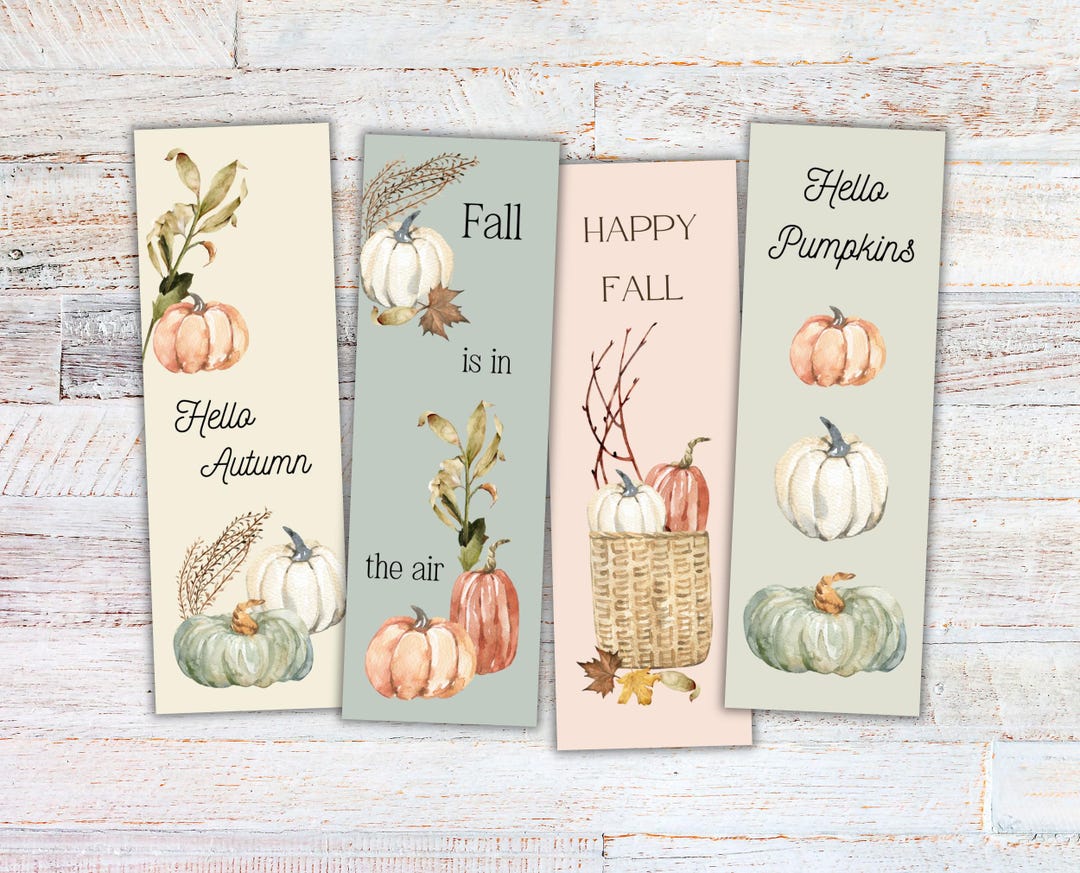 Pumpkin Printable Bookmarks, Fall Autumn Muted Watercolors, Book Lover ...