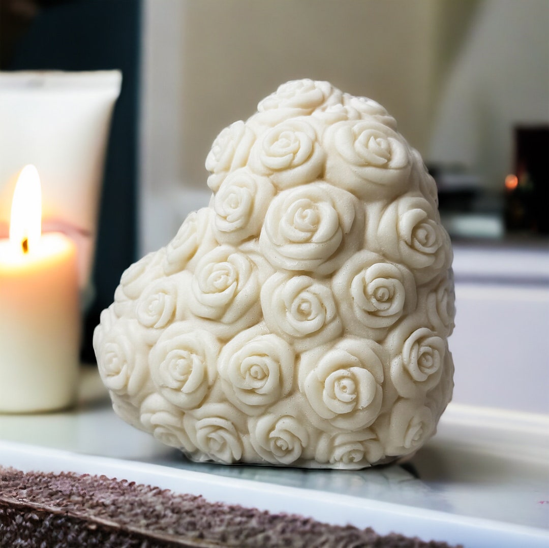 Large 3D Rose Heart Shaped Candle / Heart Candle / Handmade Candle ...