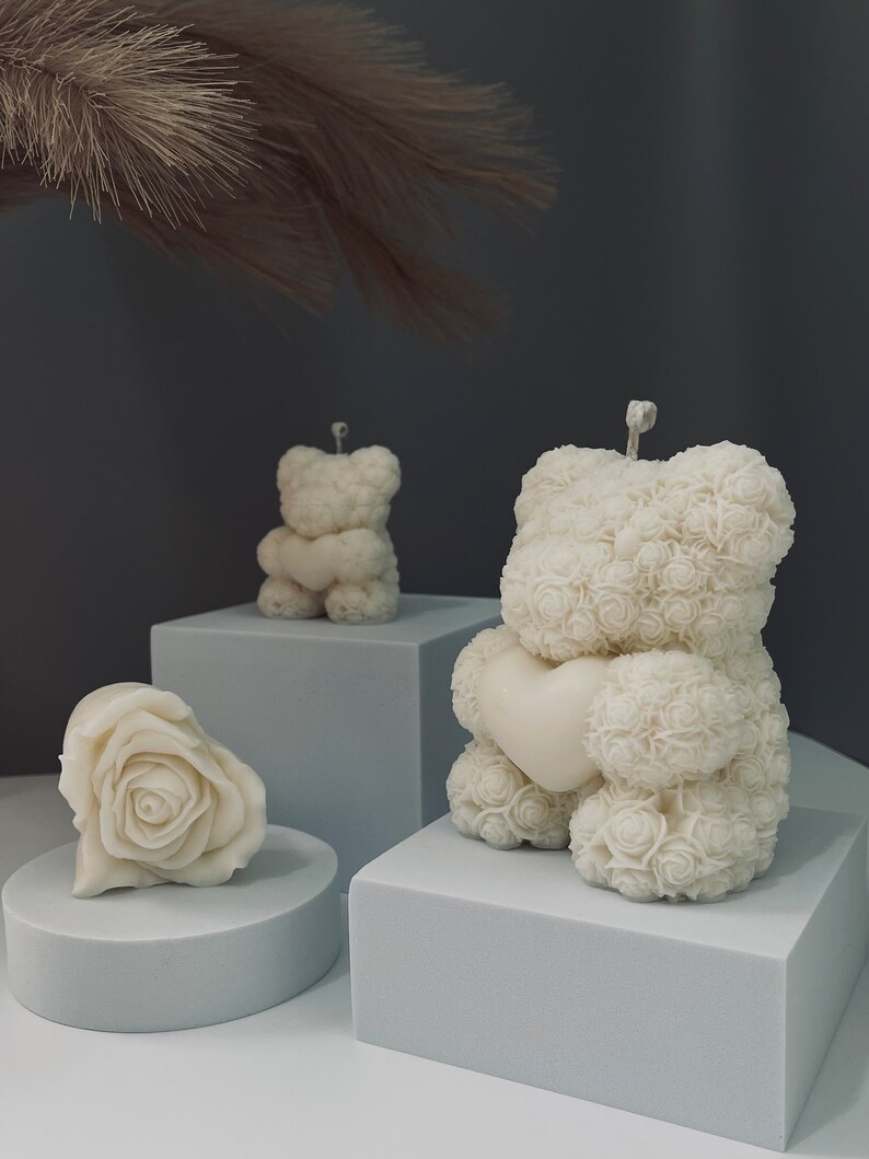 3D Rose Bear Candle / Teddy Bear / Shaped Candle /handmade Candle / Home Decor /gift Idea /party ...