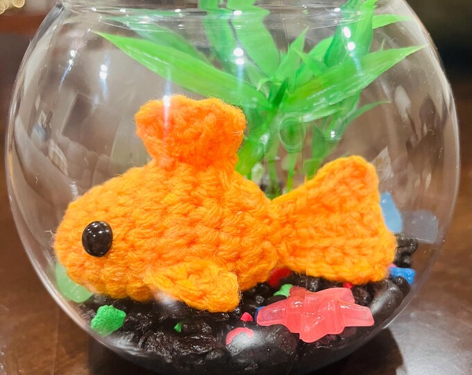 Crochet Goldfish: Handmade Pet Fish With Bowl, Rocks & Plant - Etsy
