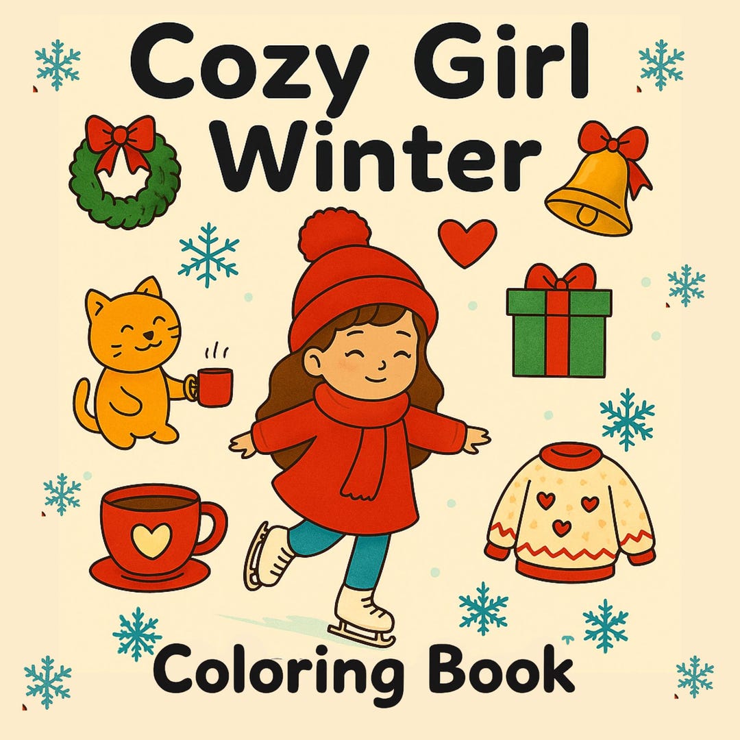 Cozy Girl Winter Christmas Coloring Book, Relaxing Holiday Coloring ...