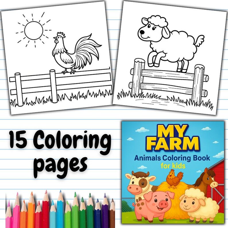 My Farm Animals Coloring Pages for Kids, 15 Fun Printable Sheets ...