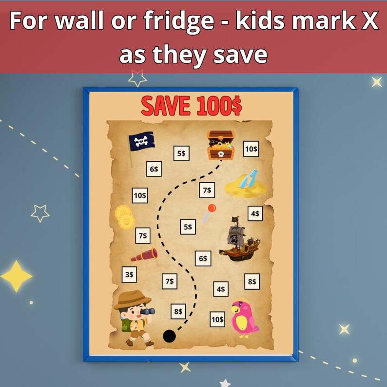 Kids Savings Tracker Printable, 100 Dollar Goal Treasure Map (PDF) - Etsy