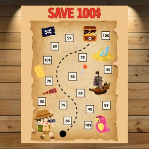 Kids Savings Tracker Printable, Easy Goal Treasure Map Chart + Jar ...
