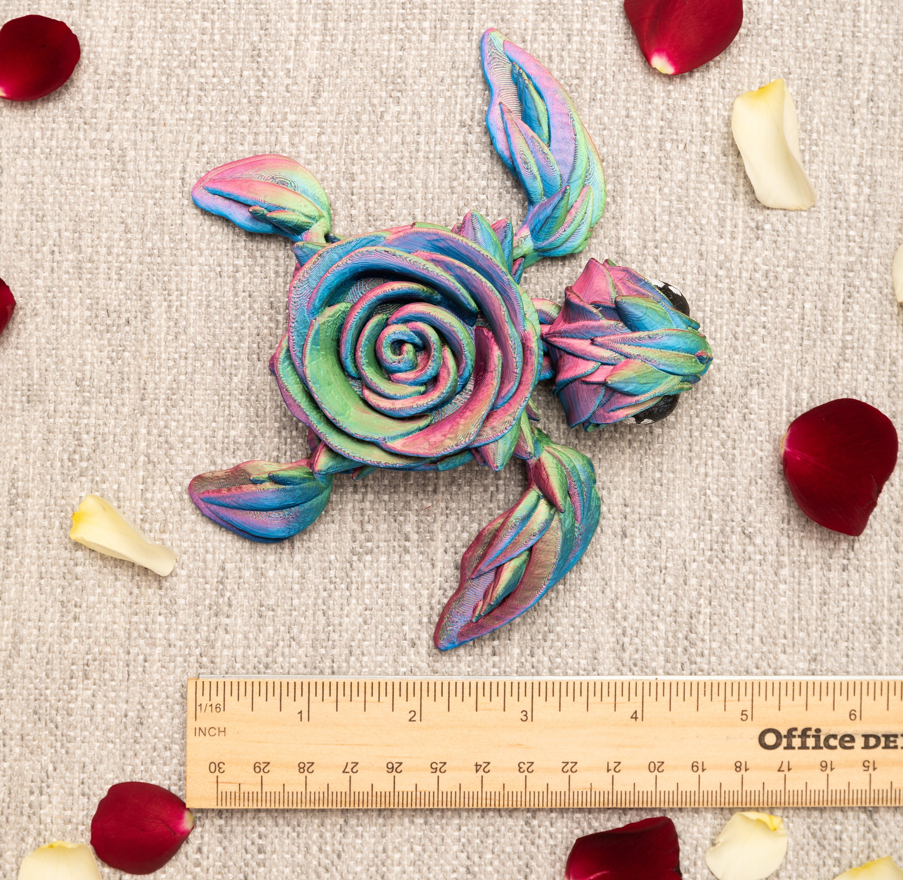 Rainbow Rose Turtle Gift, 3D Print Collectible, Fidget Tool, Floral ...