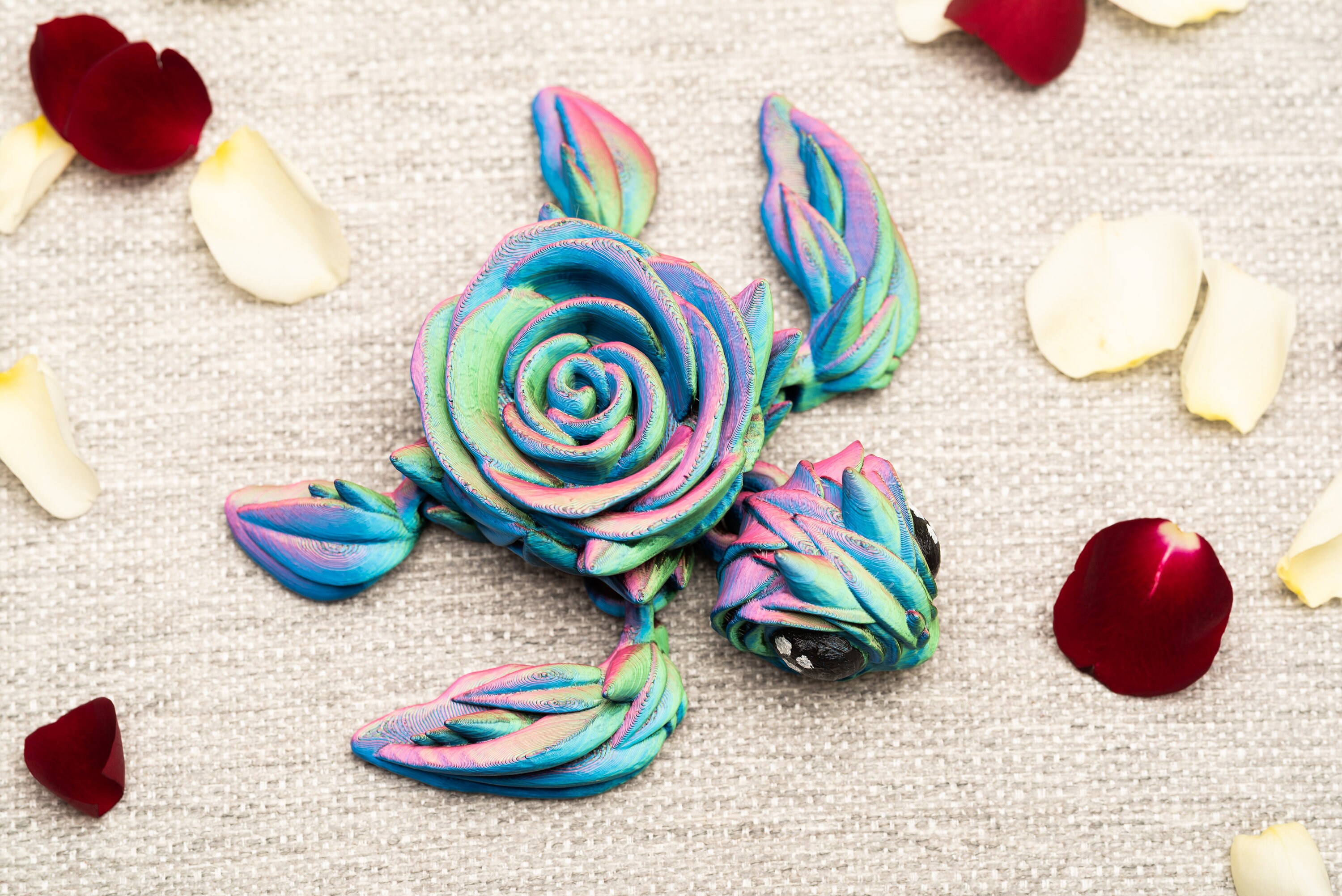 Rainbow Rose Turtle Gift, 3D Print Collectible, Fidget Tool, Floral ...