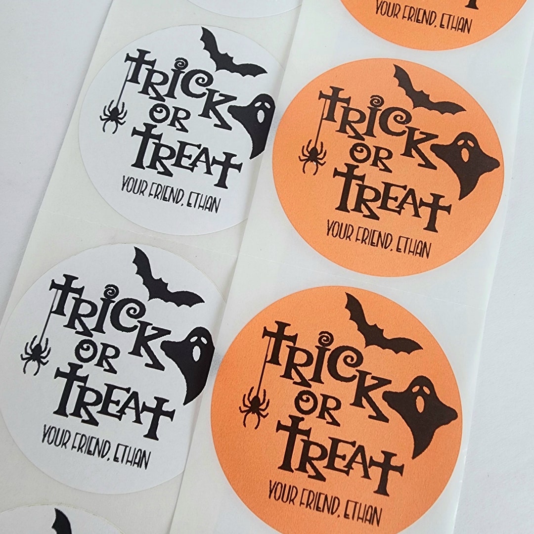Personalized Trick or Treat Gift Bag Sticker Halloween Treat Bag ...