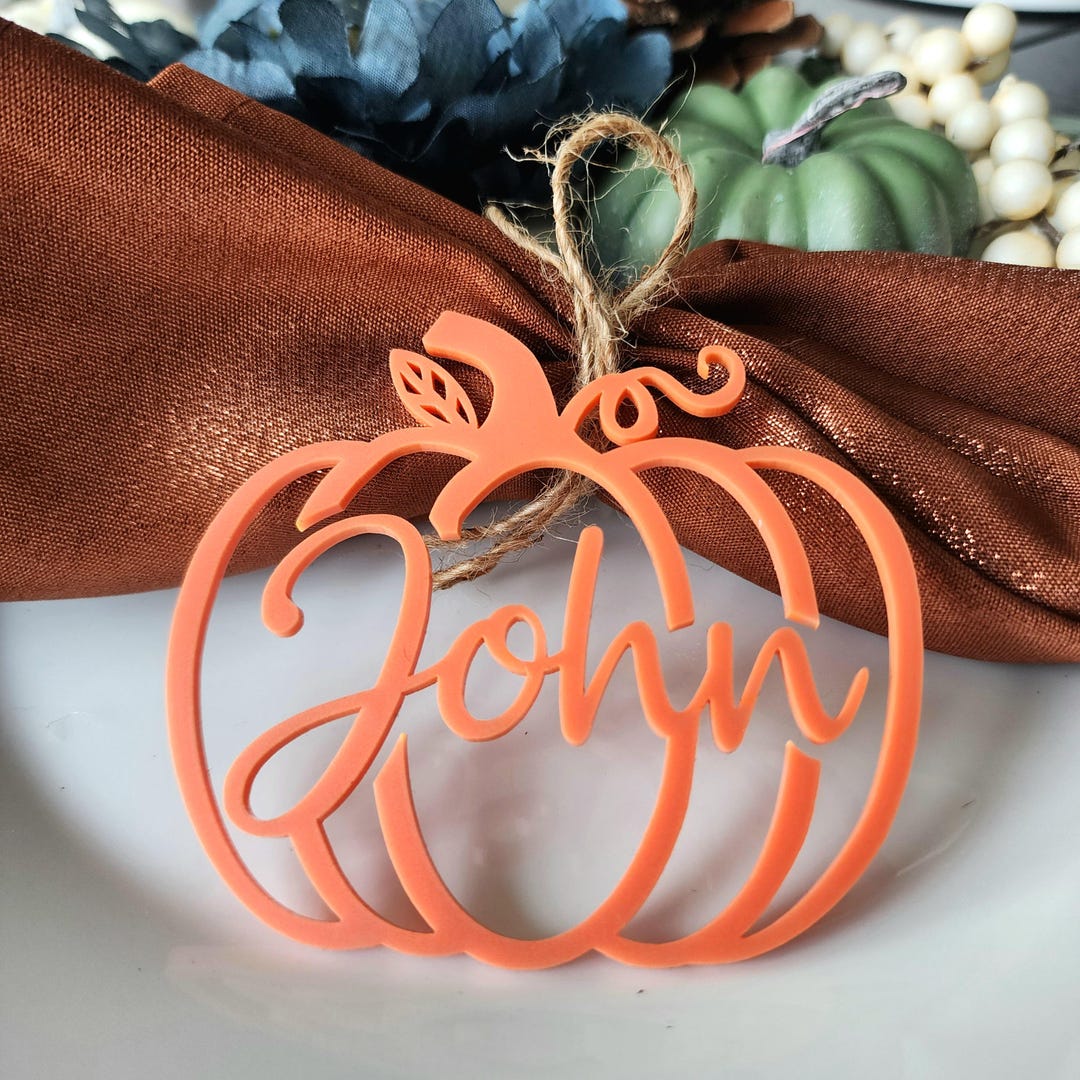 Pumpkin Place Card | Wooden Fall Name Tag | Personalized Place Setting ...