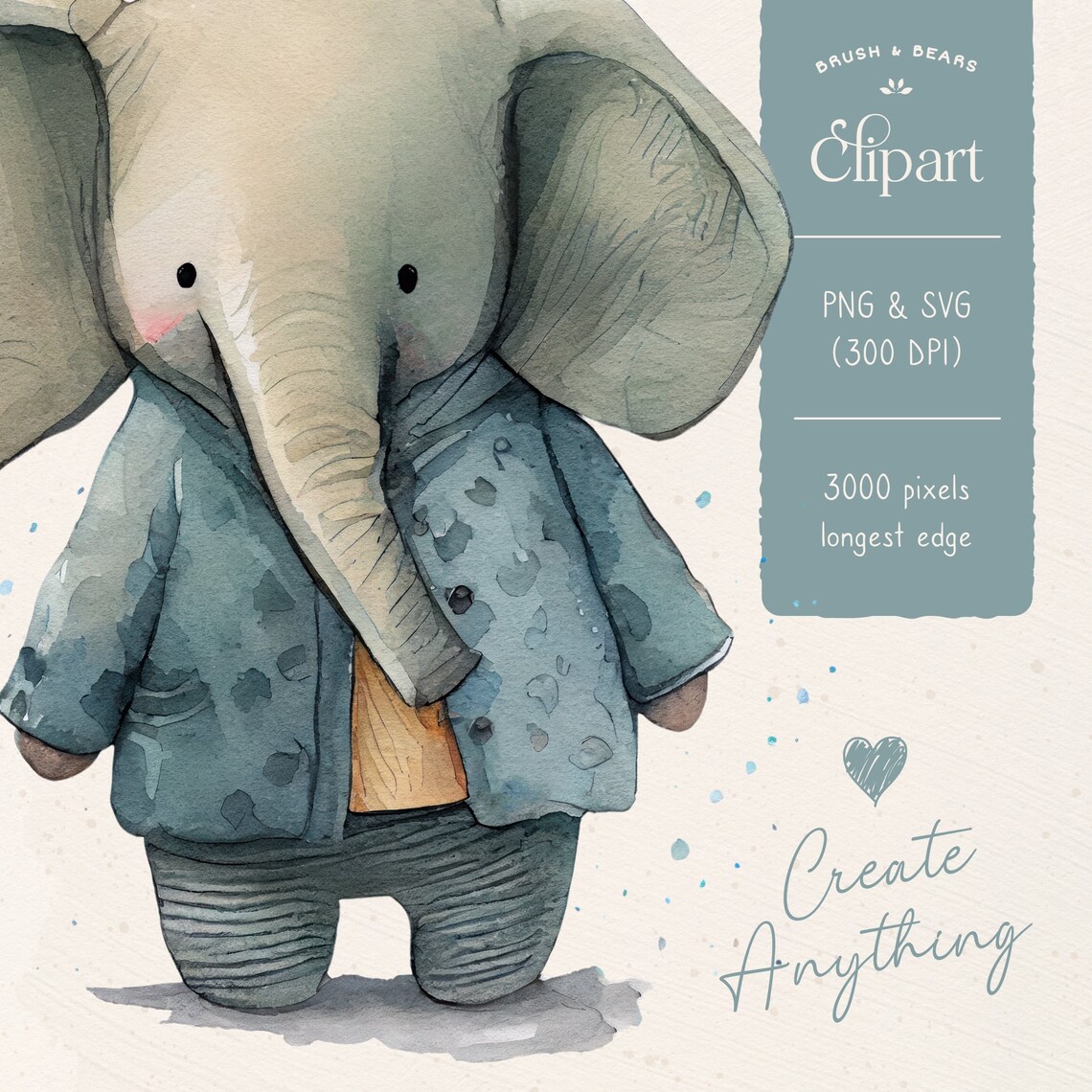 Watercolor Elephant Clipart, Elephant PNG, SVG, Cute Animal PNG ...