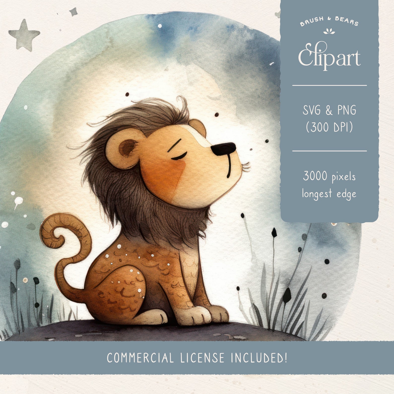 Lion Clipart, Lion PNG, Stars PNG, Cute Animal PNG, Jungle Nursery ...