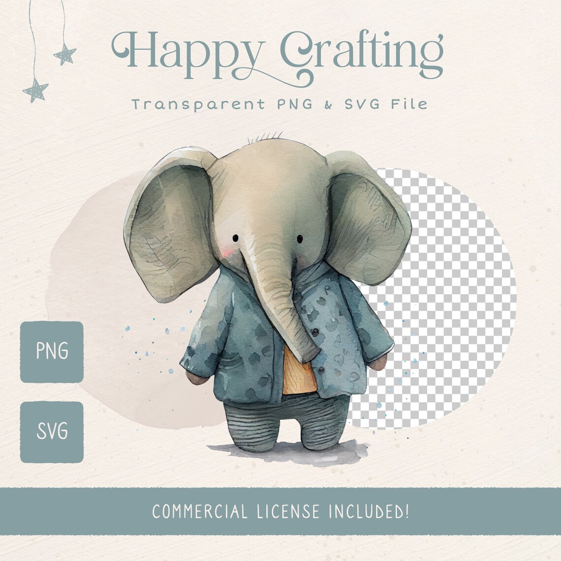 Watercolor Elephant Clipart Elephant PNG SVG Cute Animal - Etsy