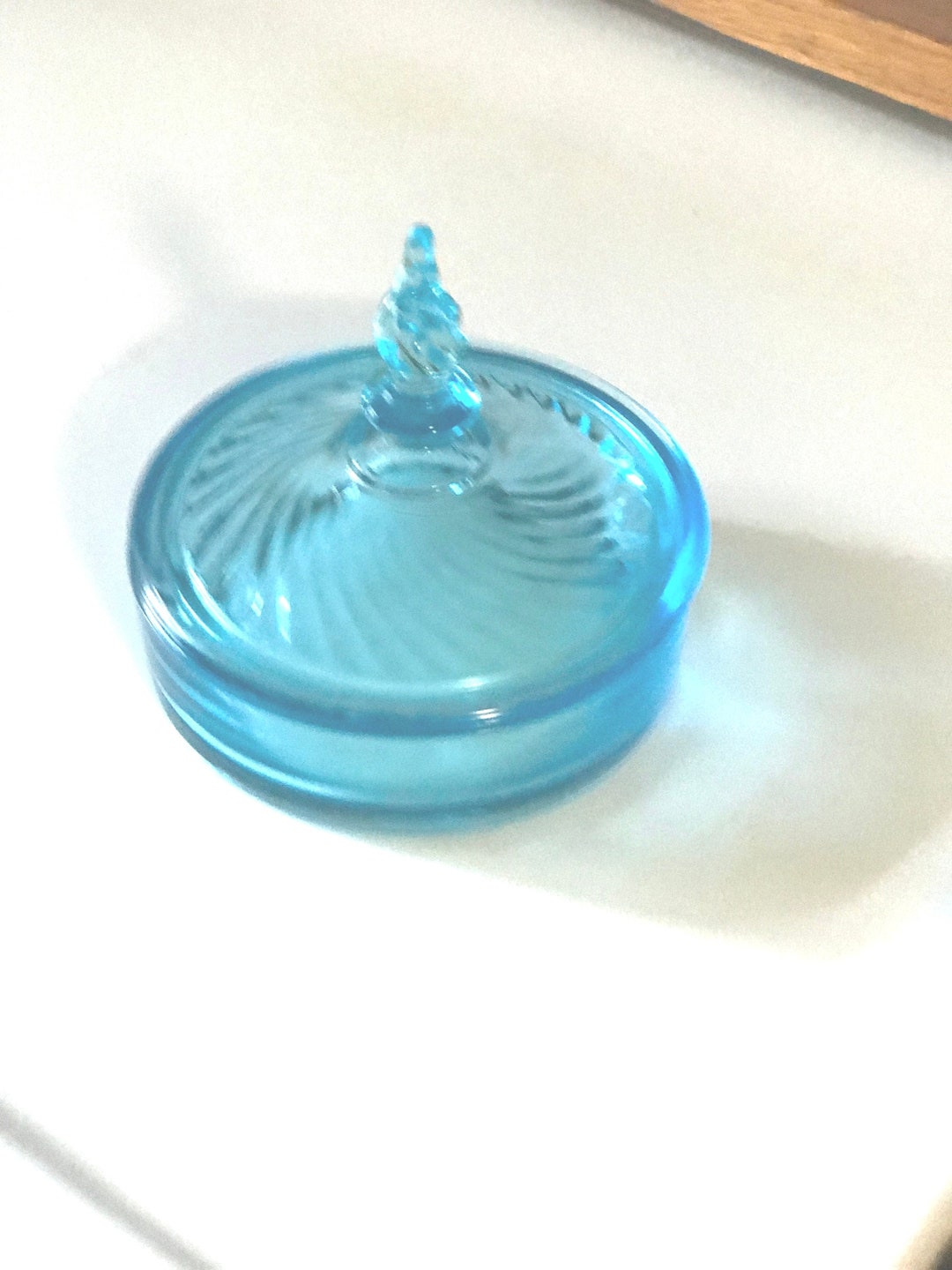 Vintage Clear Aqua Blue Glass Trinket / Powder Box - Etsy