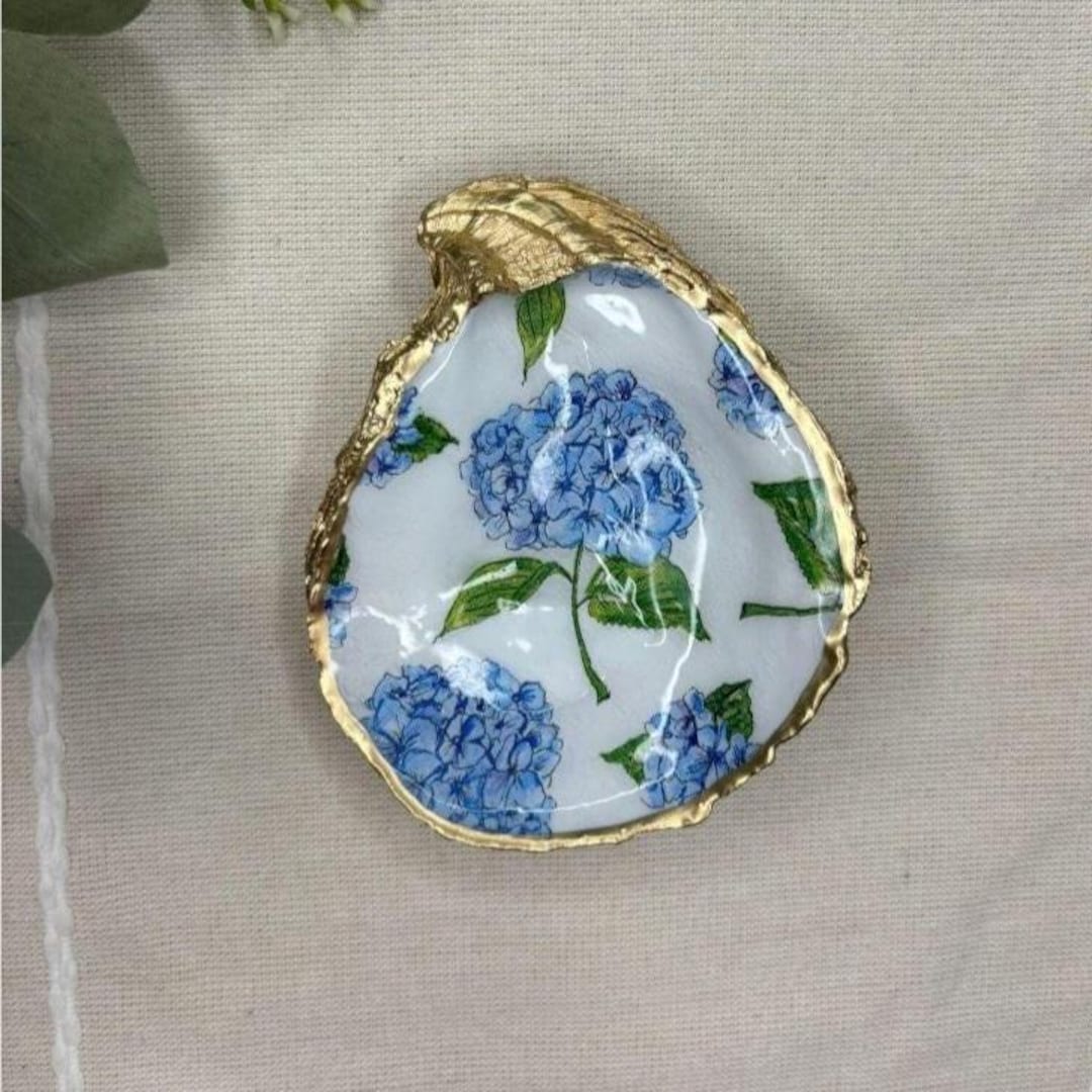 NANTUCKET SUMMER Oyster Shell Ring Dish: Blue Hydrangea Trinket Dish ...