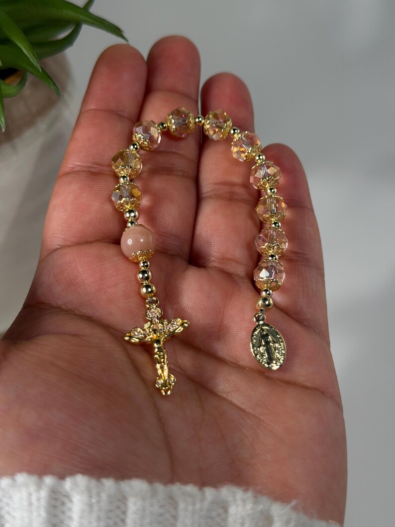 Miraculous Medal Pocket Rosary: One Decade Crystal Rosary, Mini Bridal ...