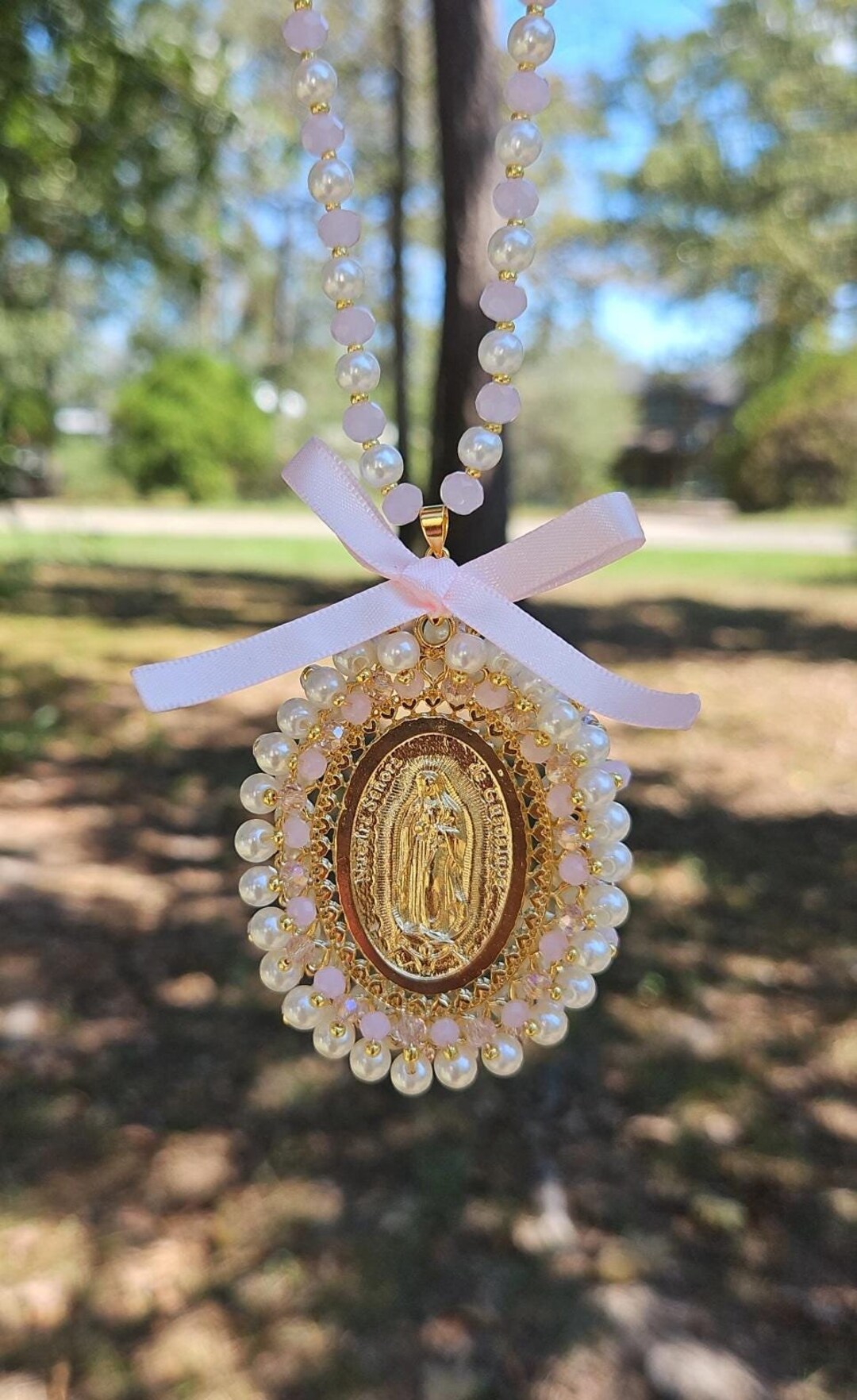 Virgin Mary Religious Car Pendant – Protective Hanging Charm With Pearl ...