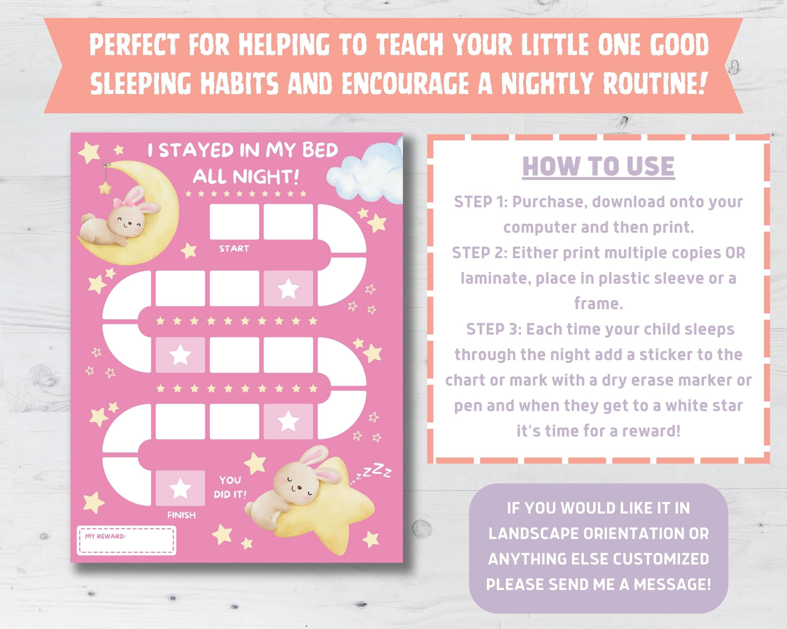 Printable Kids Sleep Reward Chart, Sleeping Chart, Sleep Tracker, Bunny ...