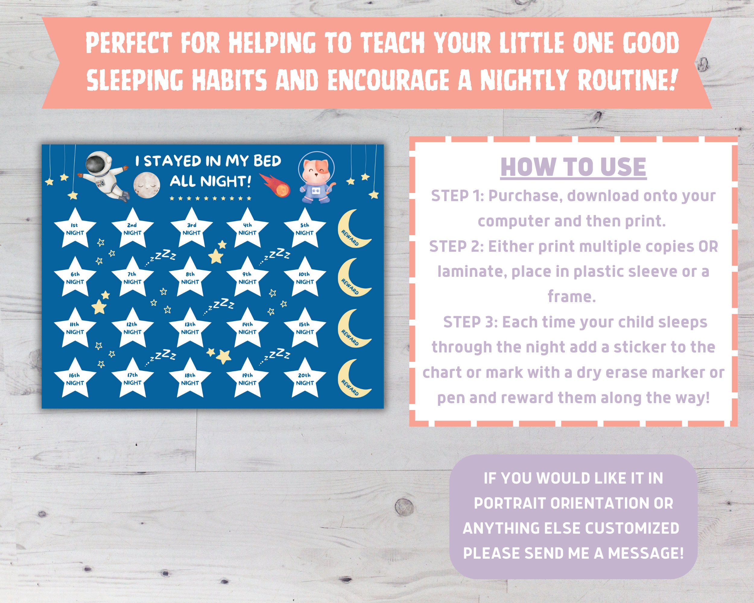Printable Kids Sleep Reward Chart Stay in Bed Sticker Chart - Etsy
