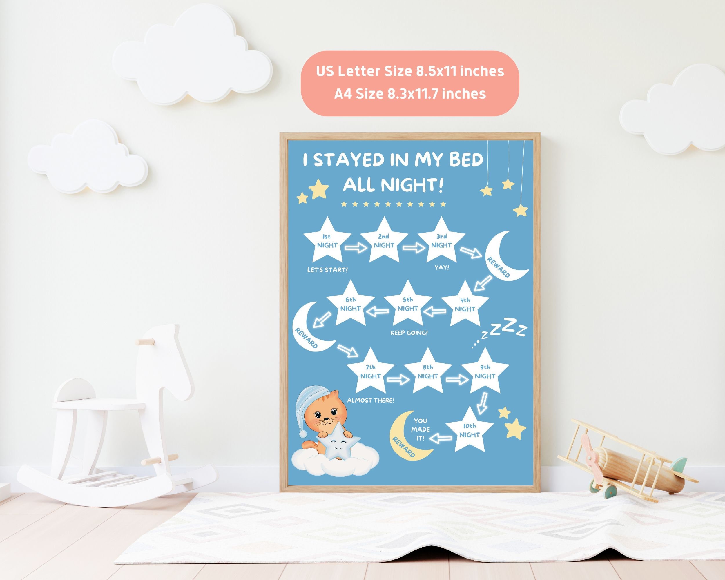 Printable Kids Sleep Reward Chart, Cat Star Moon Sleeping Chart, Sleep ...