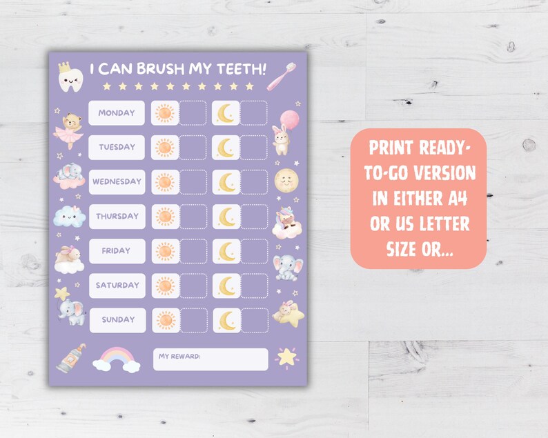 Printable Tooth Brushing Reward Chart, I Brushed My Teeth Chart, Brush ...