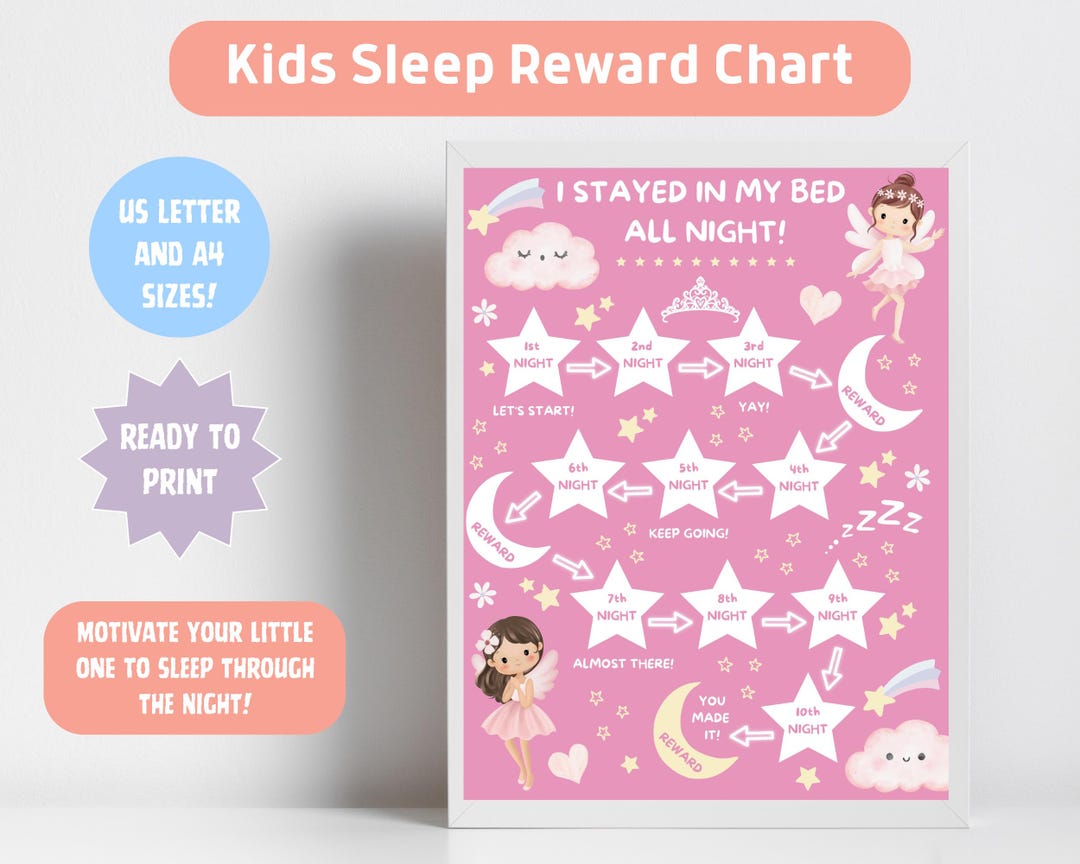 Printable Kids Sleep Reward Chart, Pink Fairy Star Moon Sleeping Chart ...