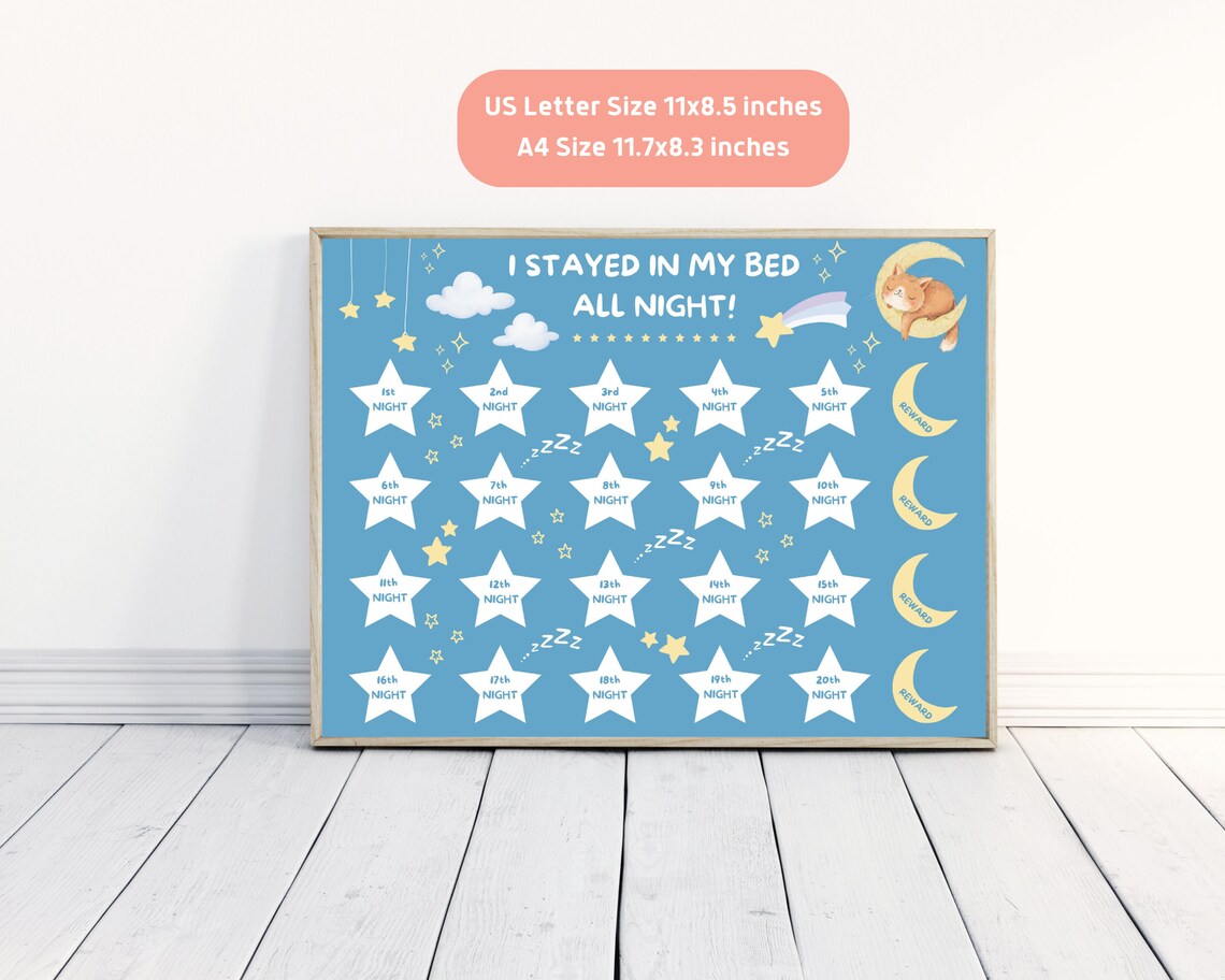Printable Kids Sleep Reward Chart, Stay in Bed Sticker Chart, Toddler ...