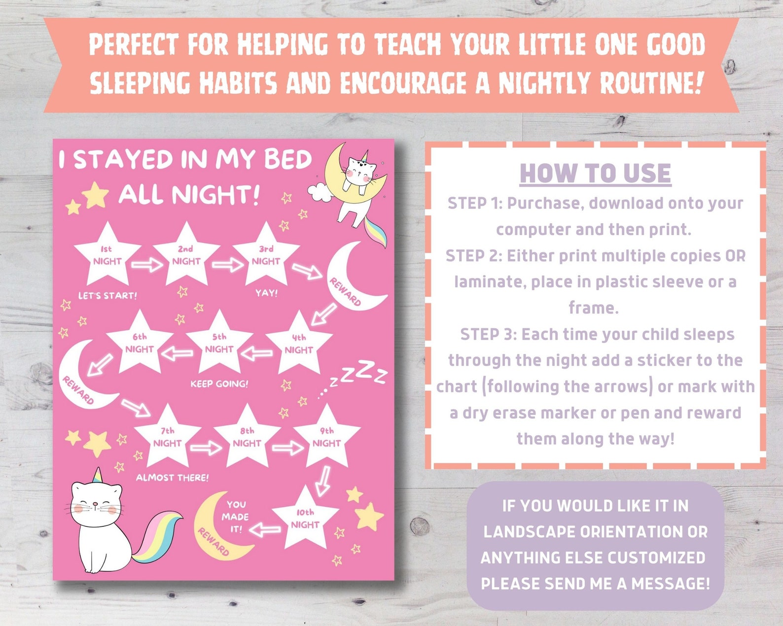 Printable Kids Sleep Chart Unicorn Cat Star Moon Sleeping - Etsy Australia