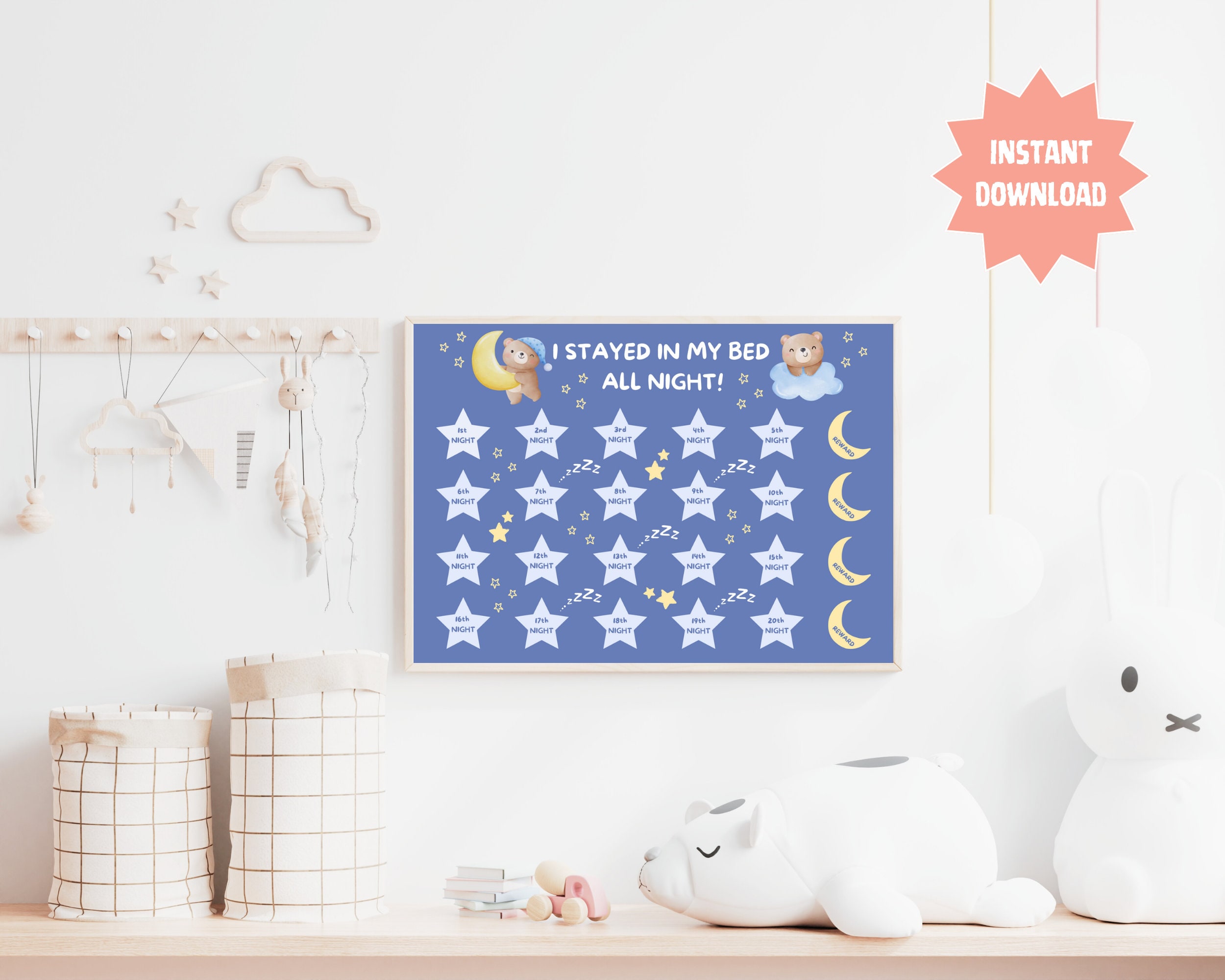 Printable Kids Sleep Reward Chart, Stay in Bed Sticker Chart, Toddler ...