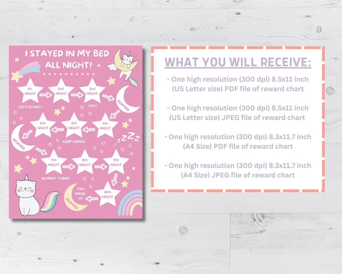 Printable Kids Sleep Chart Unicorn Cat Star Moon Sleeping Chart Sleep ...