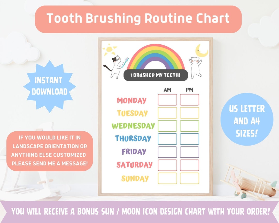 Printable Tooth Brushing Chart Brushing Teeth Routine - Etsy