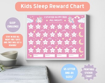 Printable Kids Sleep Reward Chart, Stay in Bed Sticker Chart, Toddler ...